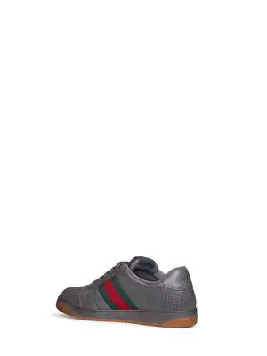 Gucci Dark Grey Perforated Leather Screener Sneakers