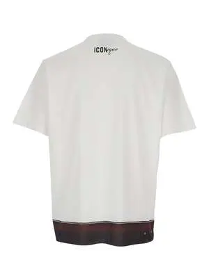Dsquared2 White Crew Neck T-shirt With Front And Back Print In Cotton For