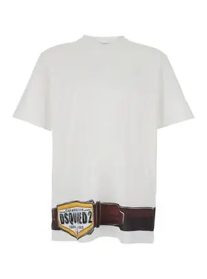 Dsquared2 White Crew Neck T-shirt With Front And Back Print In Cotton For - Multicolor