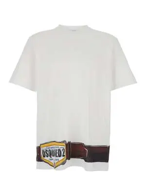Dsquared2 White Crew Neck T-shirt With Front And Back Print In Cotton For - Multicolor