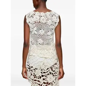 GANNI Organic Cotton Flower Crochet Knit Top - Cream
