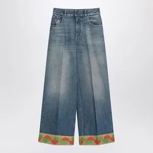 Valentino Garavani Washed Jeans With Jacquard Bottoms - Blue