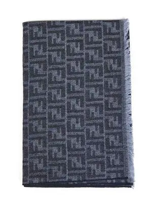 Fendi Silk Denim Blue Wool Ff Scarf - Multicolor