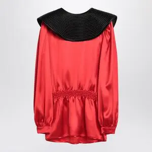 Valentino Garavani Red Silk Blouse With Black Collar - Orange