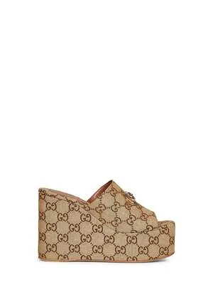 Gucci Beige And Dark Brown Horsebit Wedge Sandals - Multicolor