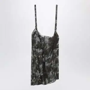 Prada Chantilly Lace Midi Skirt With Straps - Brown