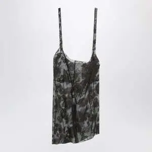Prada Chantilly Lace Midi Skirt With Straps - Brown