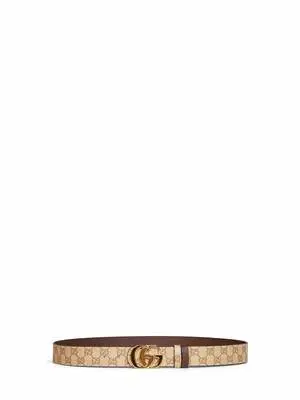 Gucci Sand And Dark Brown Cut Gg Marmont Reversible Belt - Multicolor