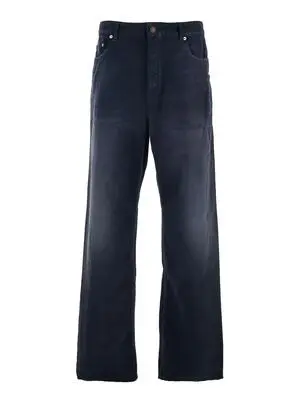 Balenciaga Blue Jeans With Faded Effect And Logo Patch On The Back In Cotton - Multicolor