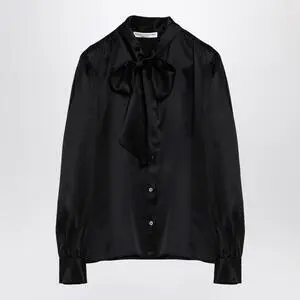 Alessandra Rich Silk Shirt With Bow - Black