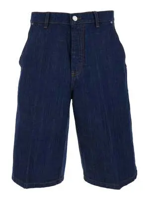 AMI Paris Blue Five-pocket Bermuda Shorts With Logo Patch On The Back In Denim - Multicolor