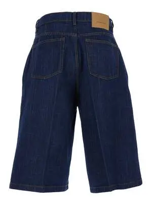 AMI Paris Blue Five-pocket Bermuda Shorts With Logo Patch On The Back In Denim