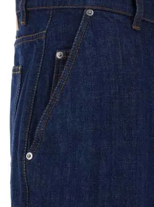 AMI Paris Blue Five-pocket Bermuda Shorts With Logo Patch On The Back In Denim