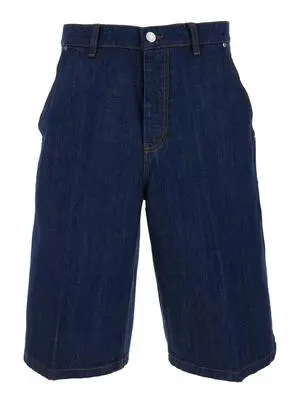 AMI Paris Blue Five-pocket Bermuda Shorts With Logo Patch On The Back In Denim - Multicolor