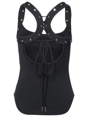 Attico Cotton Tank Top With Silver Studs - Black