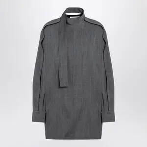 JIL SANDER Grey Wool Shirt With Scarf - Gray