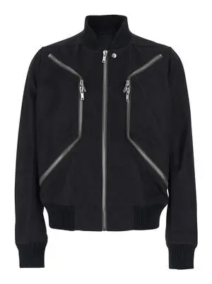 Rick Owens Heizer Flight' Bomber Jacket With Two Front Zip Pockets In Cotton Blend - Black