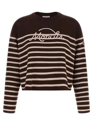 Moncler Striped Wool Crew Neck Sweater - White