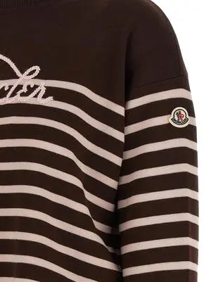 Moncler Striped Wool Crew Neck Sweater - White