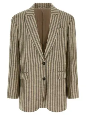 Brunello Cucinelli Striped Blazer - Green