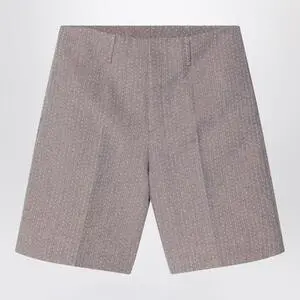 Fendi Beige Jacquard Bermuda Shorts With Topstitching - Green