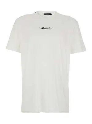 Dolce & Gabbana Crew Neck T-shirt With Front Logo In Cotton For - White