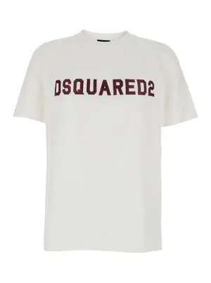 Dsquared2 White Crew Neck T-shirt With Logo Lettering On The Front In Cotton For - Multicolor