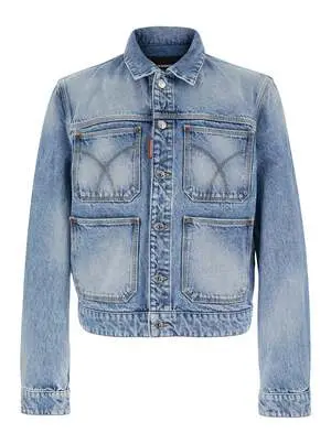 Dsquared2 Light Blue Jacket '70's' With Classic Collar And Four Patch Pockets On The Front In Denim For - Multicolor