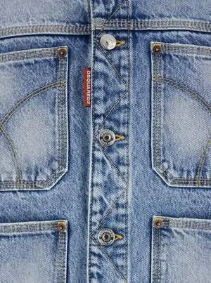 Dsquared2 Light Blue Jacket '70's' With Classic Collar And Four Patch Pockets On The Front In Denim For