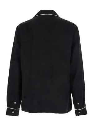 Amiri Black Long-sleeved Shirt With Cuban Collar And Tone-on-tone Floral Embroidery In Viscose For - Multicolor
