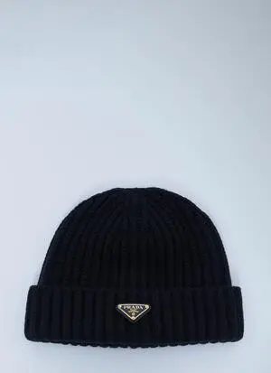 Prada Wool Logo Beanie Hat - Black