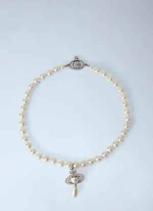 VIVIENNE WESTWOOD One Row Pearl Drop Choker Necklace - Silver