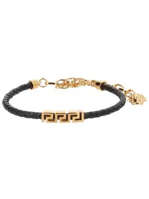 Versace Leather Bracelet With Greek - Black