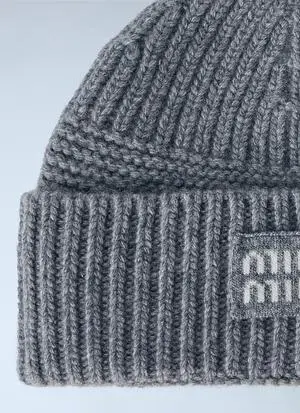 Miu Miu Logo-patch Wool Beanie - Gray
