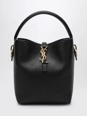 Saint Laurent Le 37 Grained Leather Bucket Bag With Monogram - Black