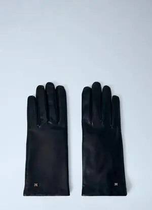 Max Mara Leather Gloves With Logo Detail - Black