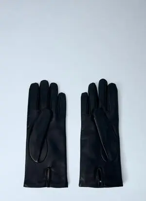 Max Mara Leather Gloves With Logo Detail - Black