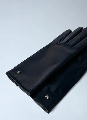 Max Mara Leather Gloves With Logo Detail - Black