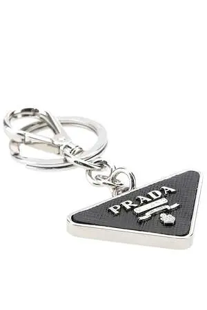 Prada Two-tone Leather And Metal Keychain