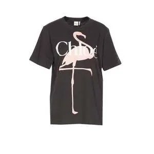 Chloé Fenicotteri Print And Logo T-shirt - Black