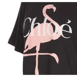 Chloé Fenicotteri Print And Logo T-shirt - Black