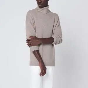 Loro Piana Greige Cashmere Turtleneck Sweater - Gray