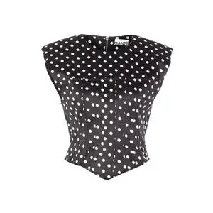 GANNI Polka Dots Satin Corset Top - Black