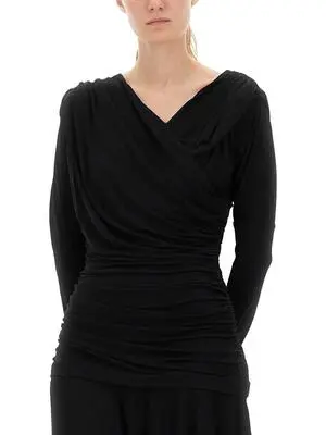GANNI Gathered Midi Dress - Black