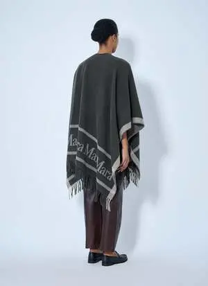 Max Mara Fringed Wrap With Logo Detail - Gray