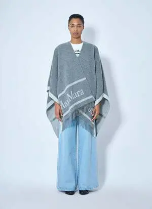 Max Mara Woven Fringe Poncho - Gray