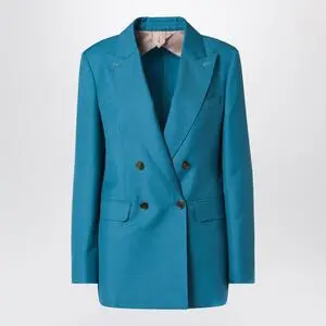 Max Mara Turquoise Wool-blend Double-breasted Jacket - Blue