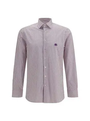 Etro Roma Striped Cotton Shirt With Pegaso Logo - Multicolor