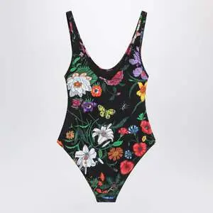 Gucci Sparkling Jersey Swimsuit With Flora Print - Multicolor