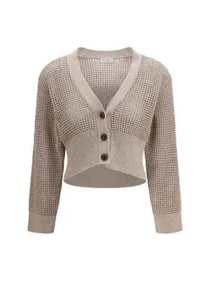 Brunello Cucinelli Sequined Mesh Cardigan - Cream